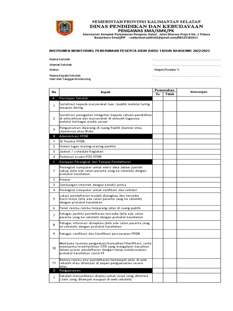 Instrumen Monitoring PPDB 2022-2023 | PDF