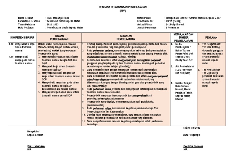 RPP - PMSM - XII - 18-Dwi Indra P | PDF