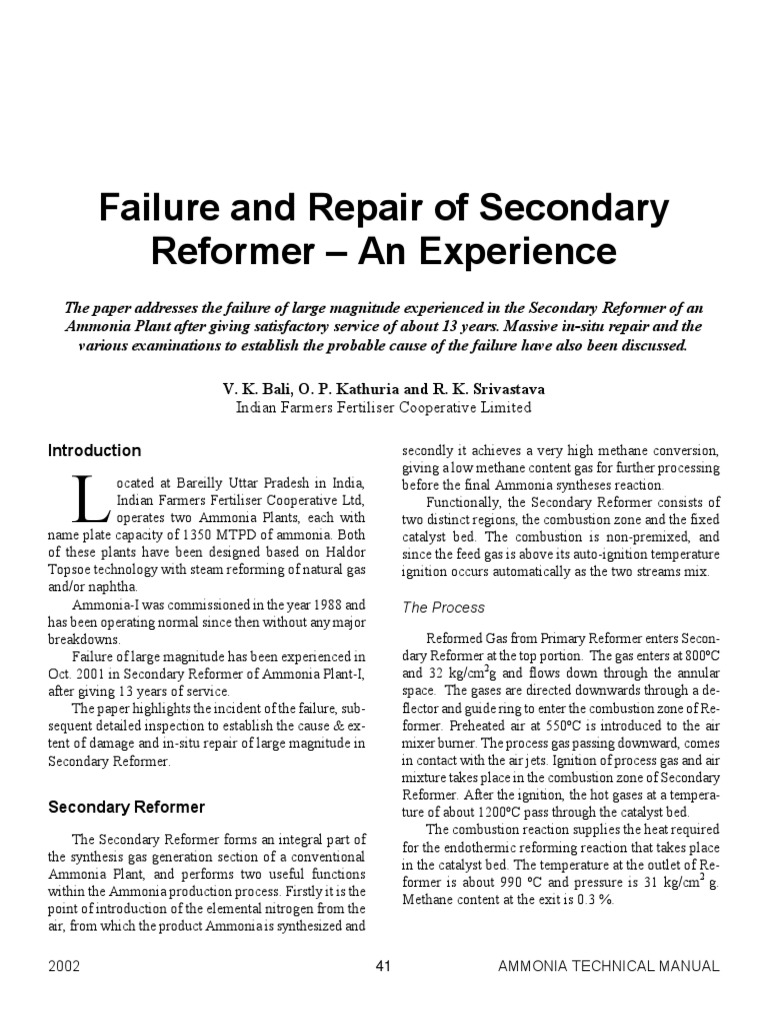 Failure of Secondary Reformer Refractory | PDF | Construction | Welding