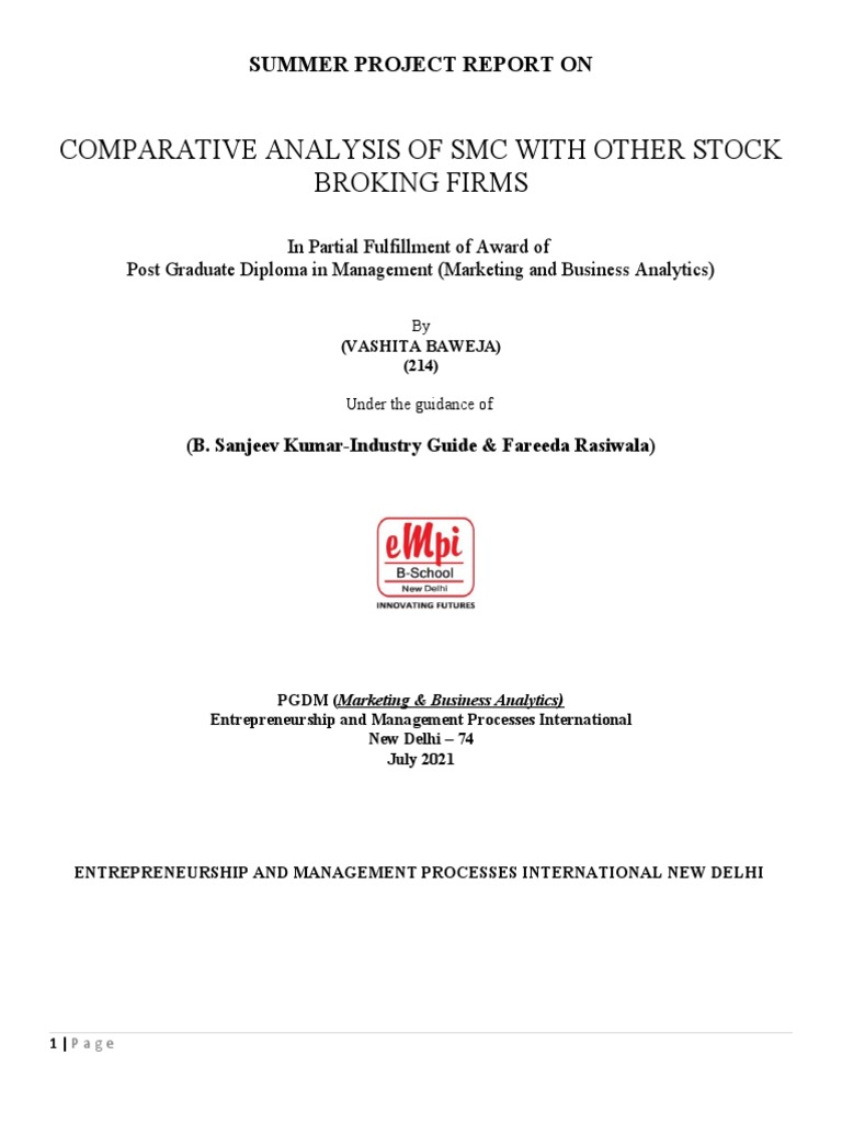 Comparative Analysis of SMC With Other Stock Broking Firms: Summer ...