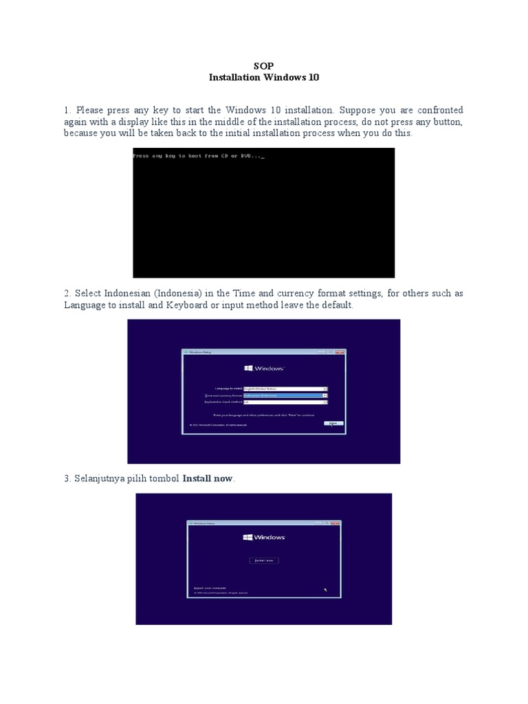 SOP Installation Windows 10 | PDF | Windows 10 | Computer Science