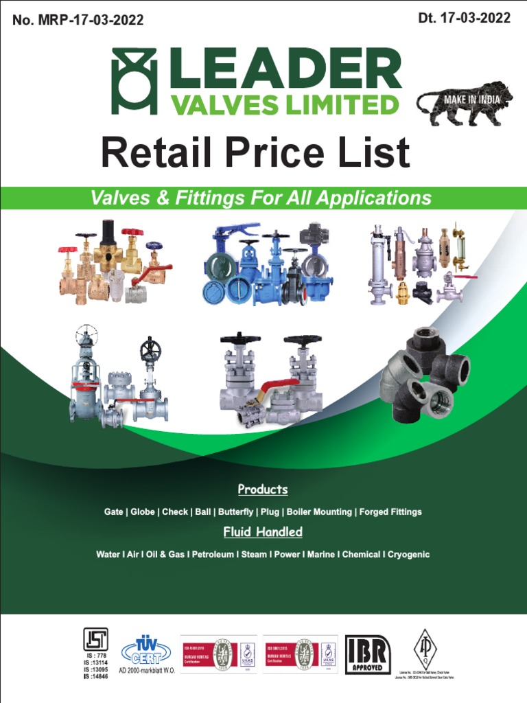 Leader Valves Price List MRP-17-03-2022 | PDF | Valve | Screw