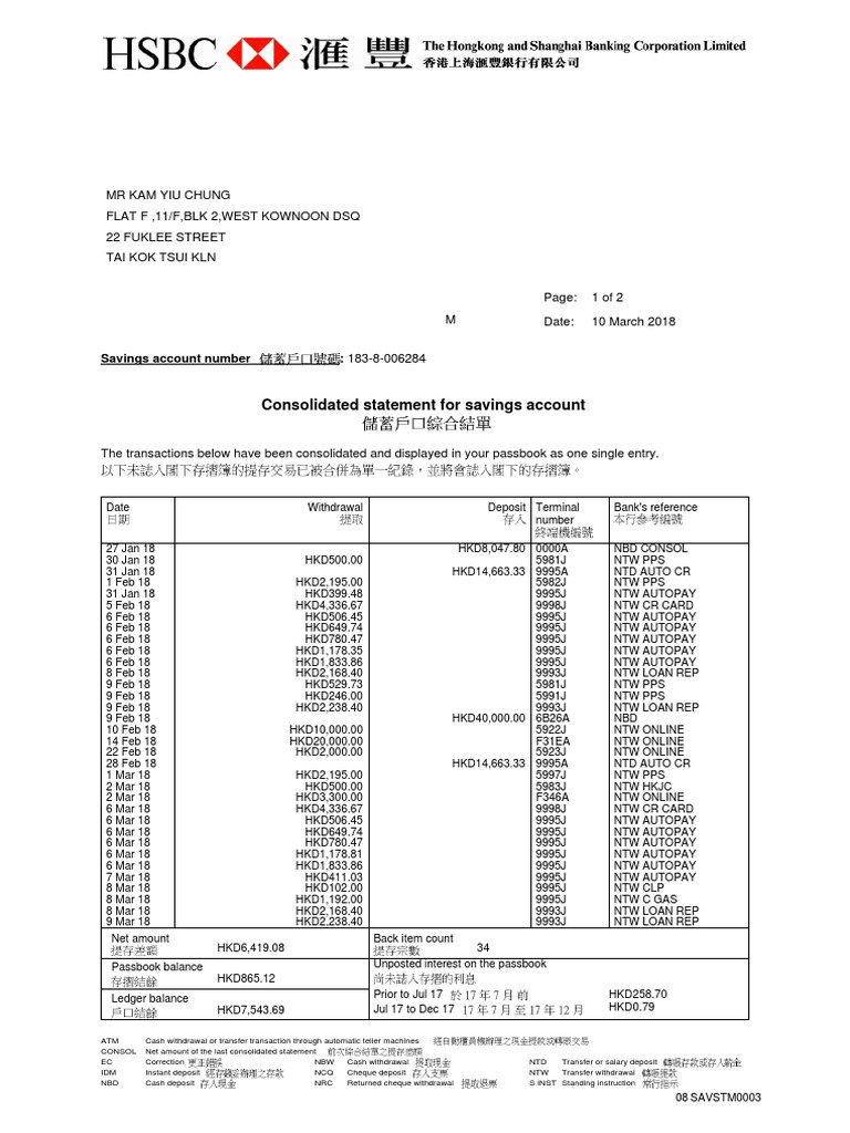Consolidated Statement For Savings Account | PDF | Automated Teller Machine | Cheque