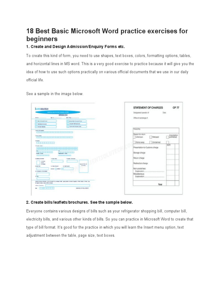 18 Best Basic Microsoft Word Practice Exercises For Beginners | PDF ...