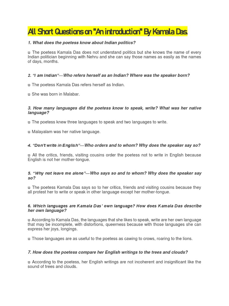 All Short Questions On An Introduction | PDF