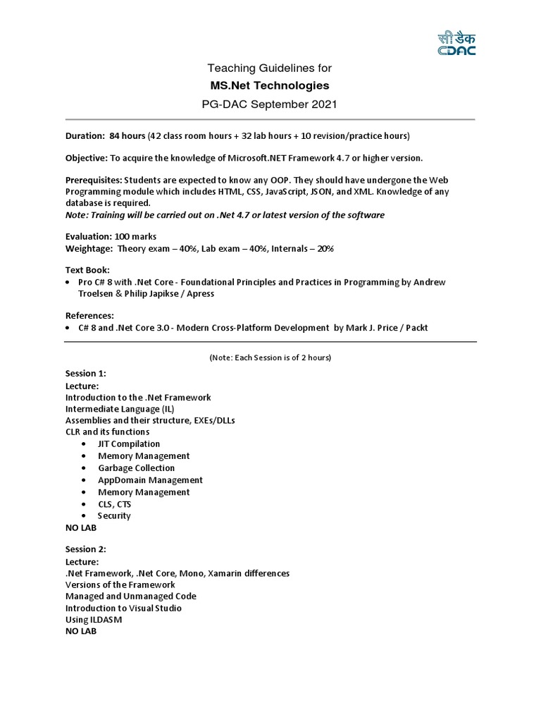 Teaching Guidelines For: (Note: Each Session Is of 2 Hours) | PDF | Method (Computer Programming ...