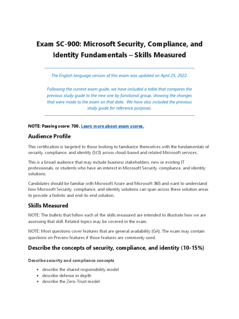 SC-900 Exam Skills Overview | PDF | Microsoft Azure | Cloud Computing
