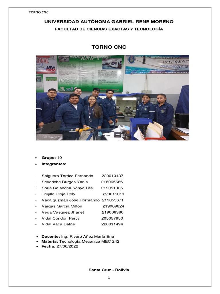 grupo 10 INFORME TORNO CNC | PDF | Control numerico | Mecanizado