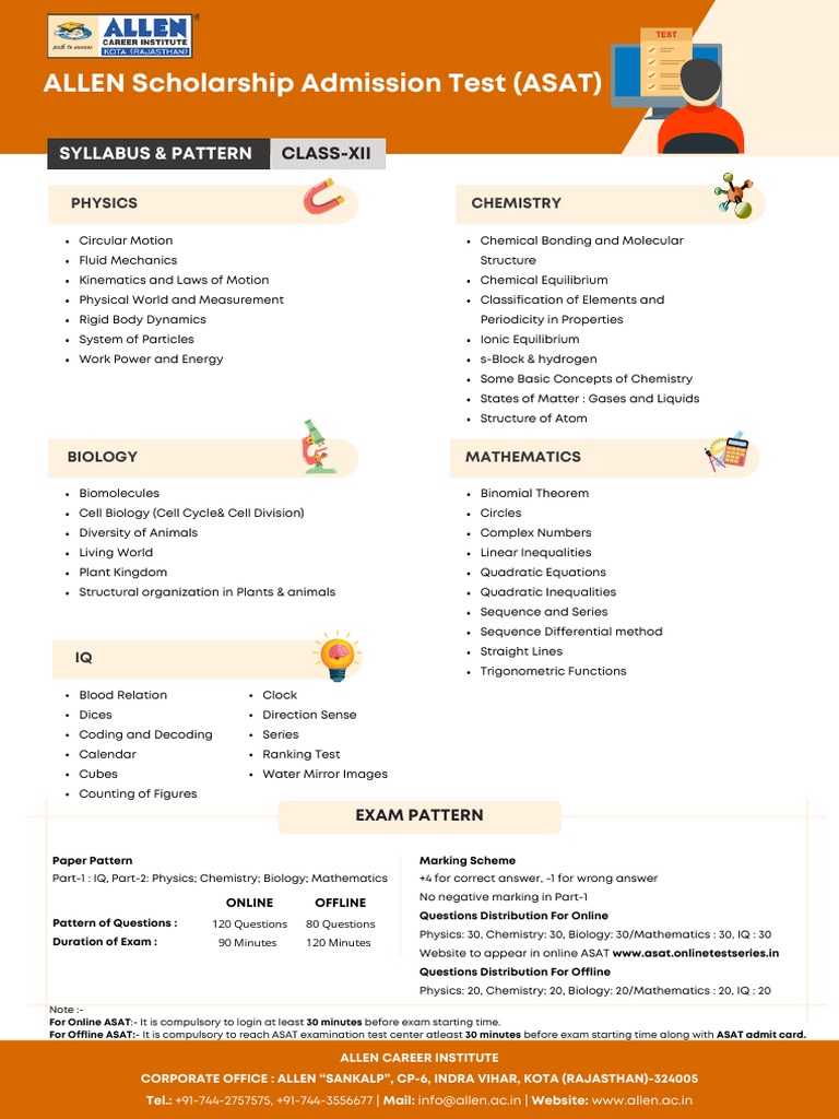 ALLEN Scholarship Admission Test (ASAT) : Syllabus & Pattern | PDF ...