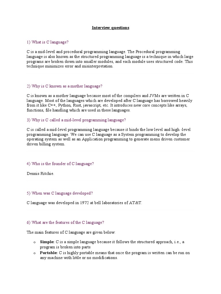 Interview Questions Pdf Method Computer Programming Pointer Computer Programming 9545