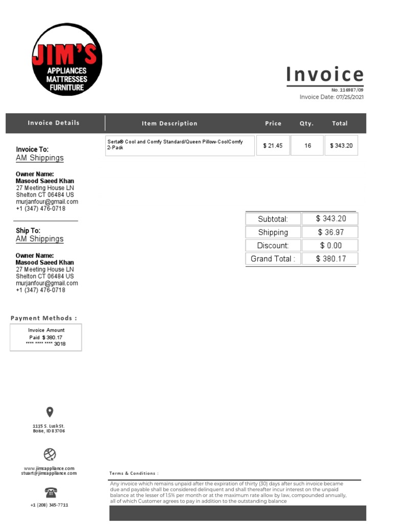 Invoice To AM Shippings #16987 - 09 | PDF