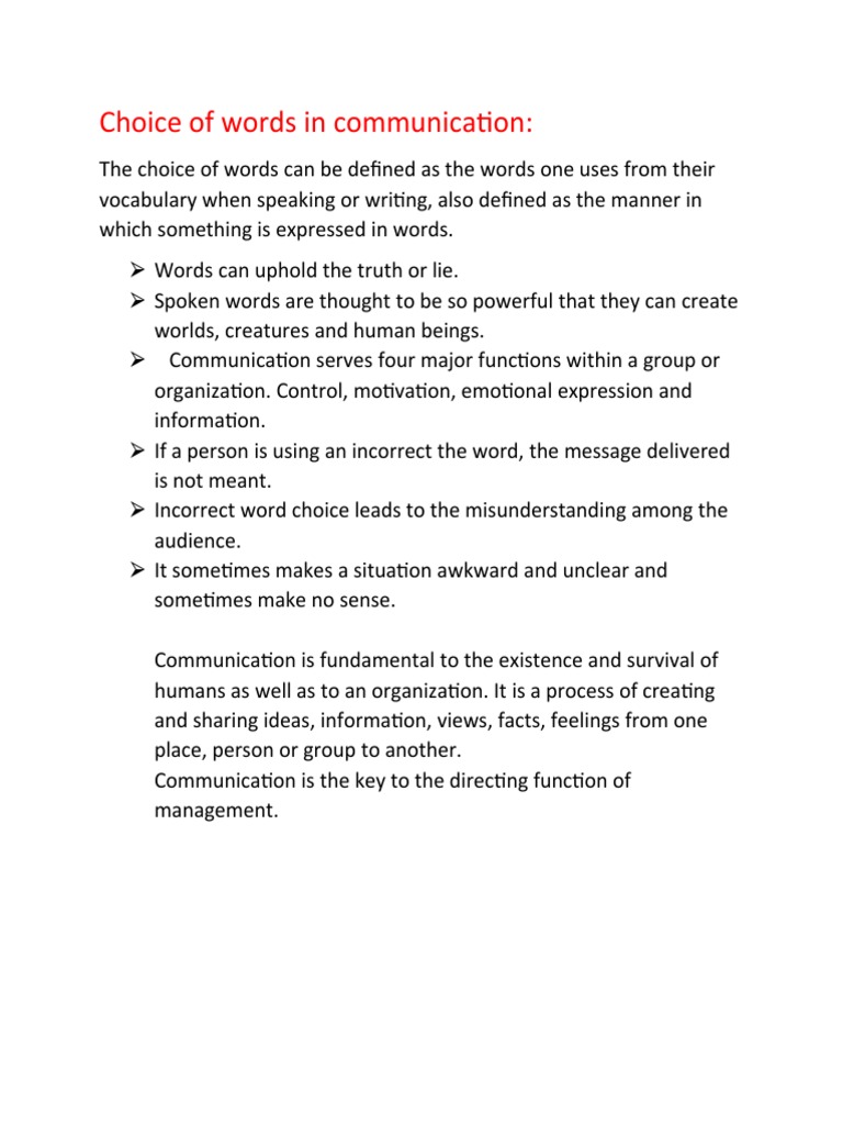 Choice of Words in Communication | PDF