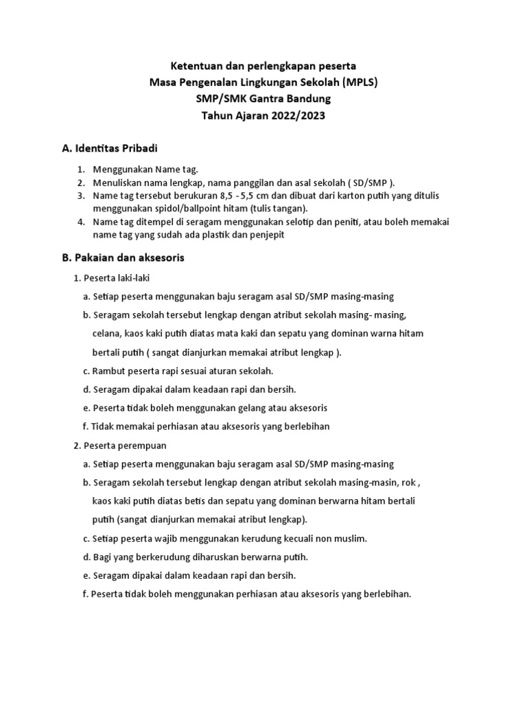 Ketentuan Peserta MPLS | PDF | Karier & Perkembangan | Seni & Disiplin Bahasa