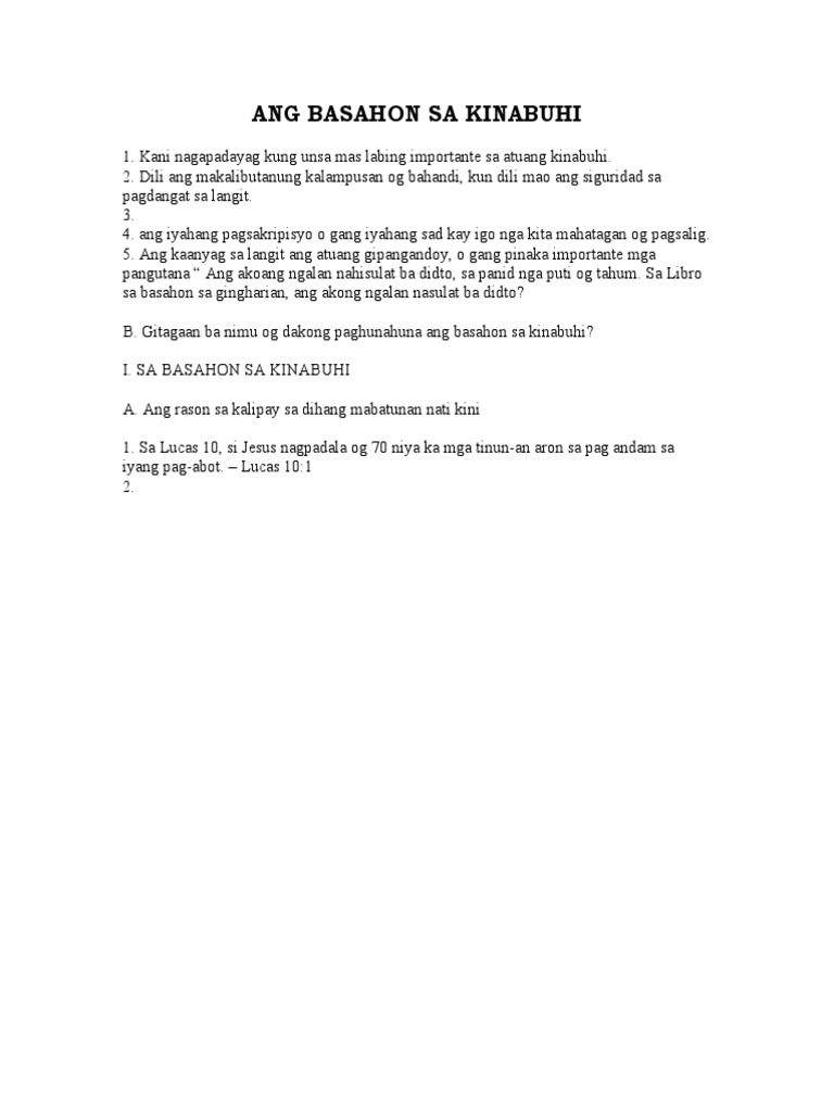 Ang Basahon Sa Kinabuhi | PDF