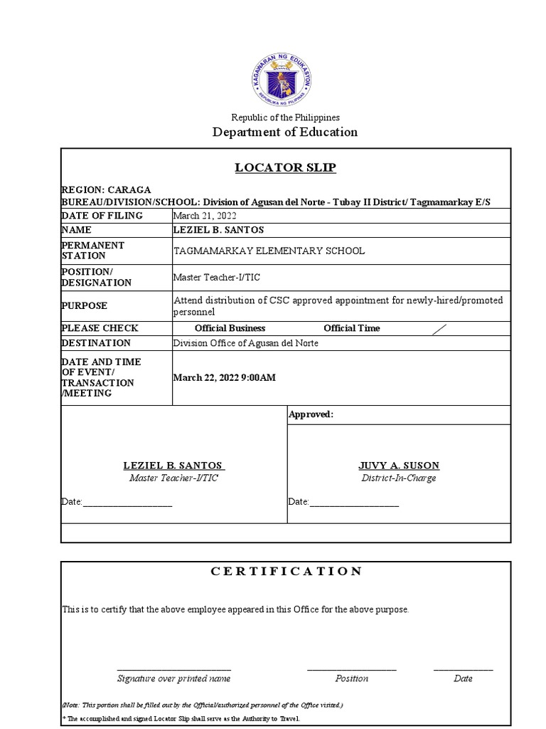 Locator Slip (Revised) | PDF | Philippines | Government