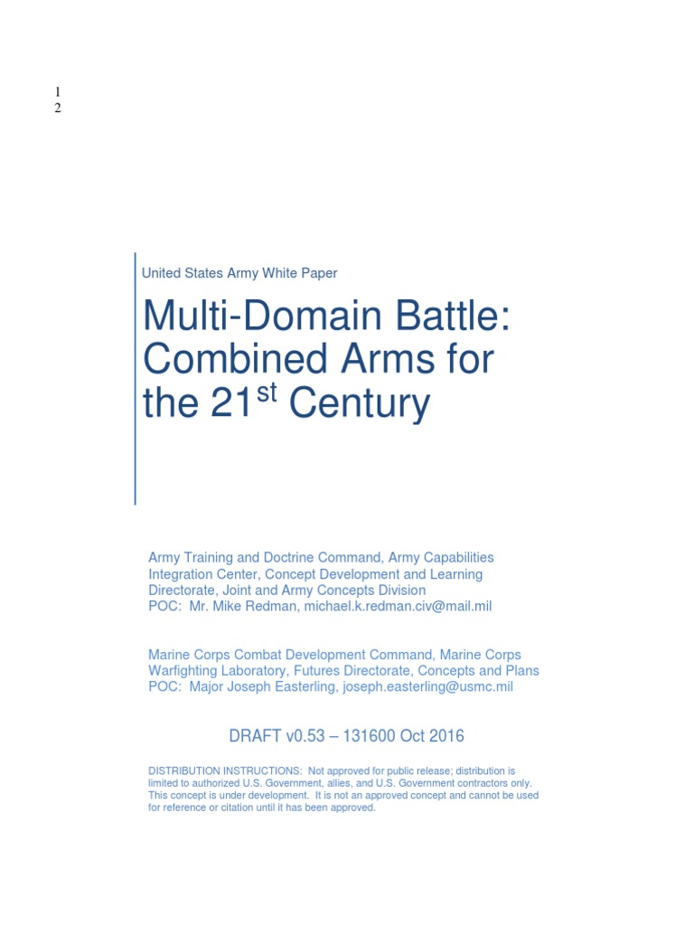 Multi-Domain Battle: Combined Arms For The 21 Century: United States ...