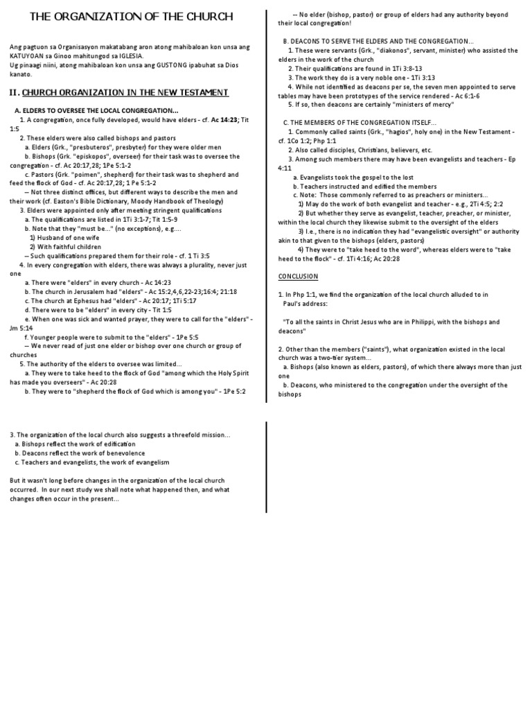 Church Organization Overview | PDF | Elder (Christianity) | Pastor