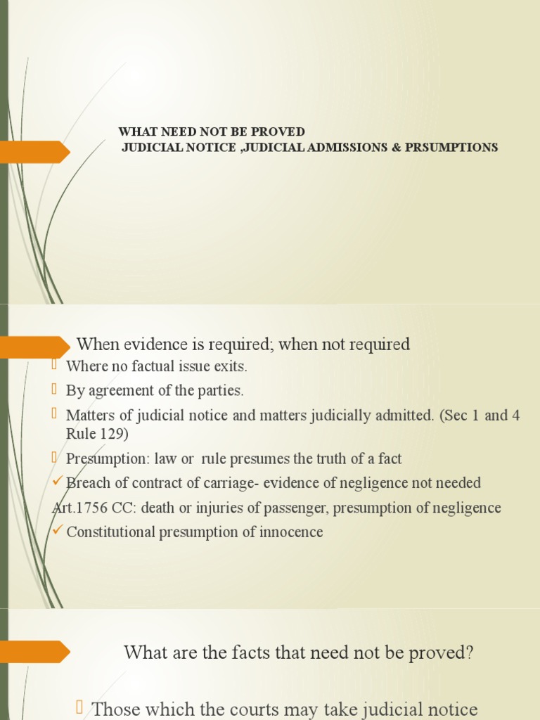 Judicial Notice Admission Presumption Updated 2 | PDF | Evidence (Law ...