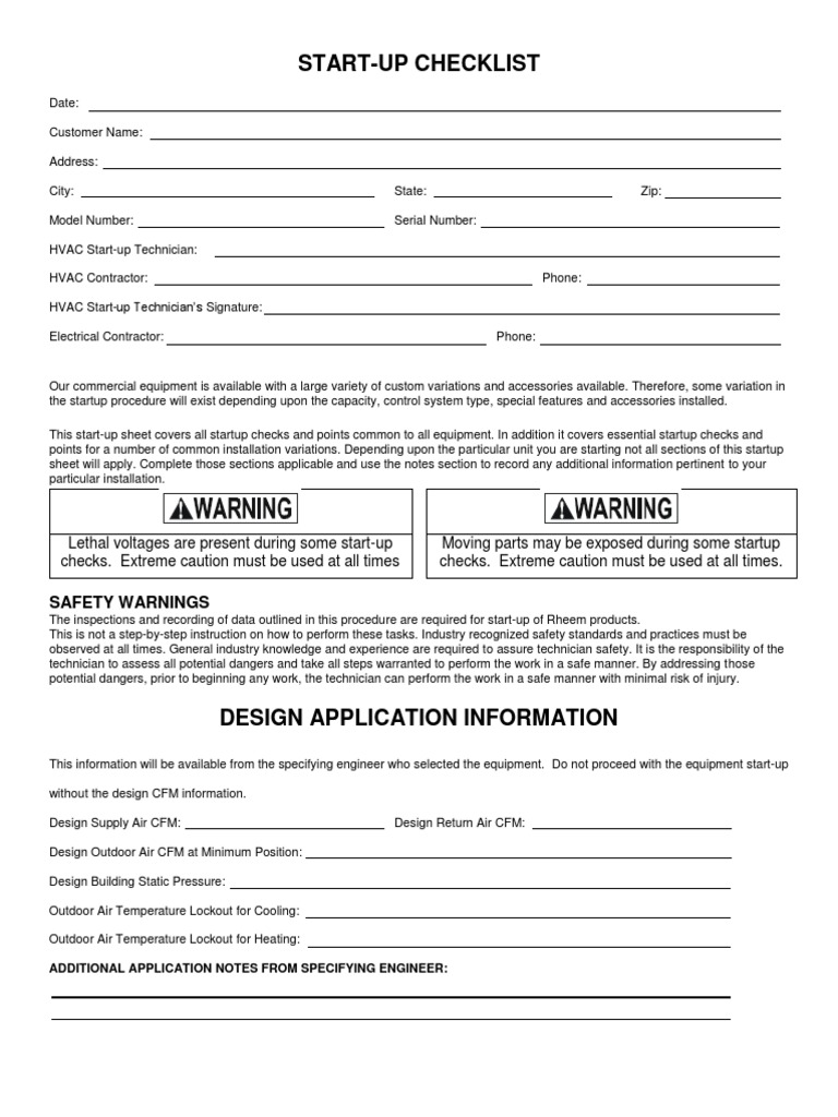 HVAC Start-Up Checklist Essentials | PDF | Electrical Engineering ...