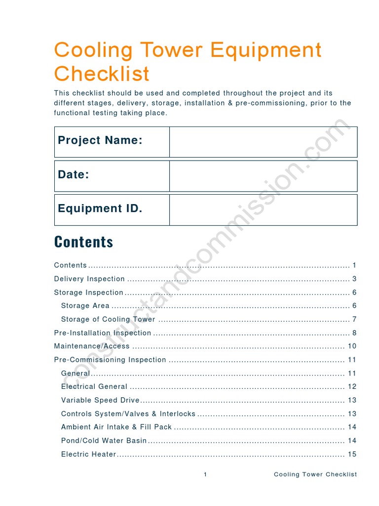 Cooling Tower Installation Checklist | PDF | Duct (Flow) | Valve