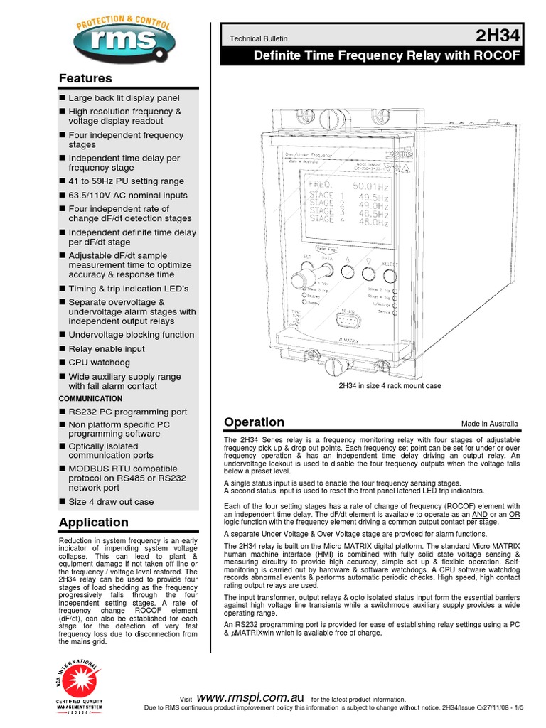 Features: Definite Time Frequency Relay With ROCOF | PDF | Relay ...
