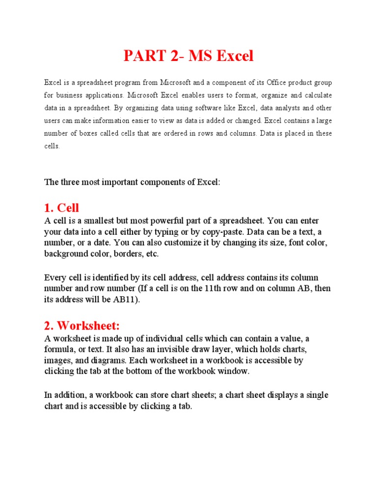 Module 3 Part 2 MS Excel | PDF | Microsoft Excel | Spreadsheet