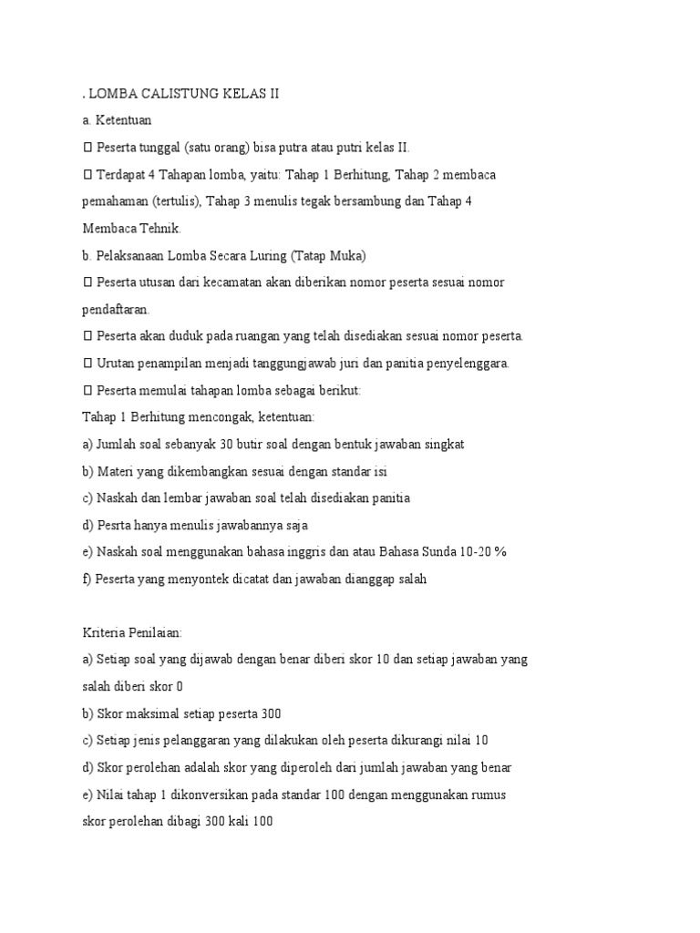 Lomba Calistung Kelas Ii | PDF
