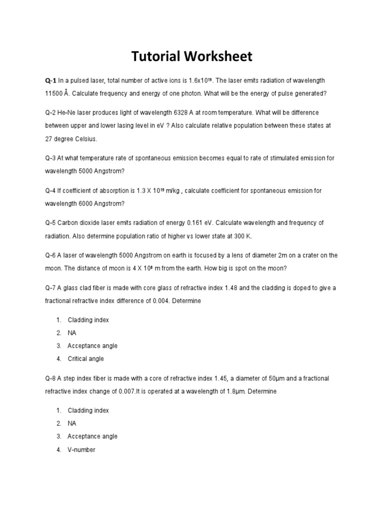 Practice Questions Lasers and Fibres | PDF