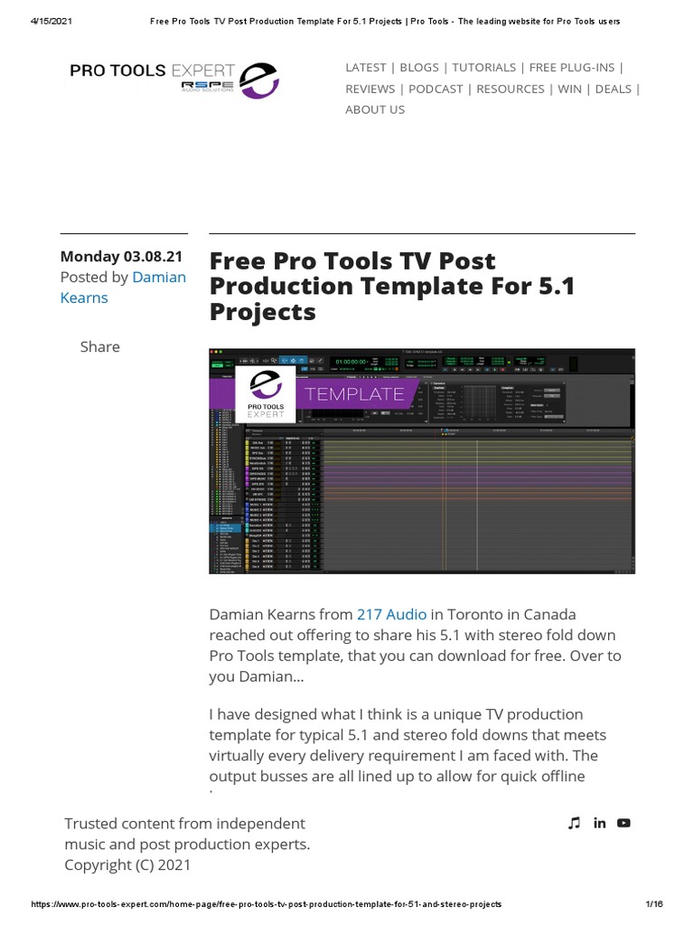 Pro Tools TV Post Production Template For 5.1 Projects | PDF ...
