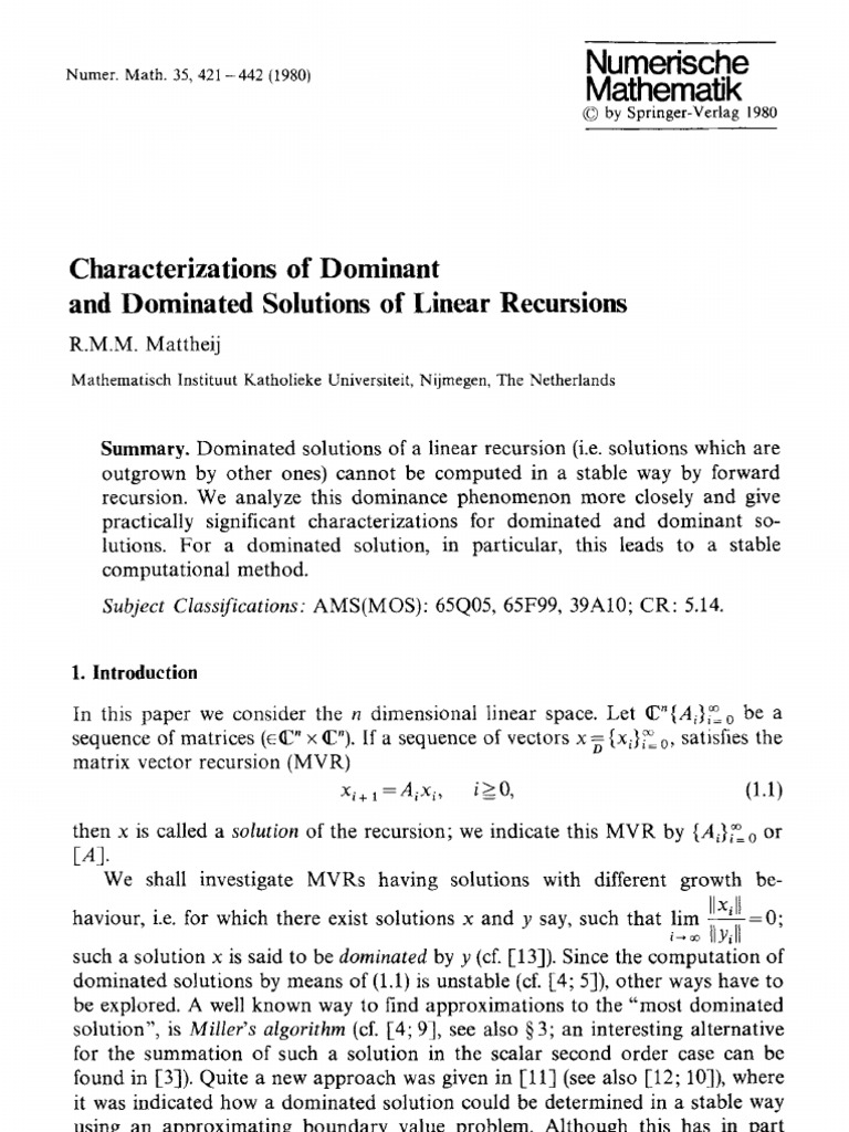 Characterizations of Dominant and Dominated Solutions of Linear Recursions | PDF | Matrix ...