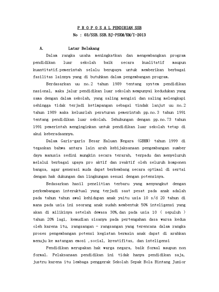 Proposal Pendirian SSB Bintang Junior | PDF | Karier & Perkembangan | Bisnis