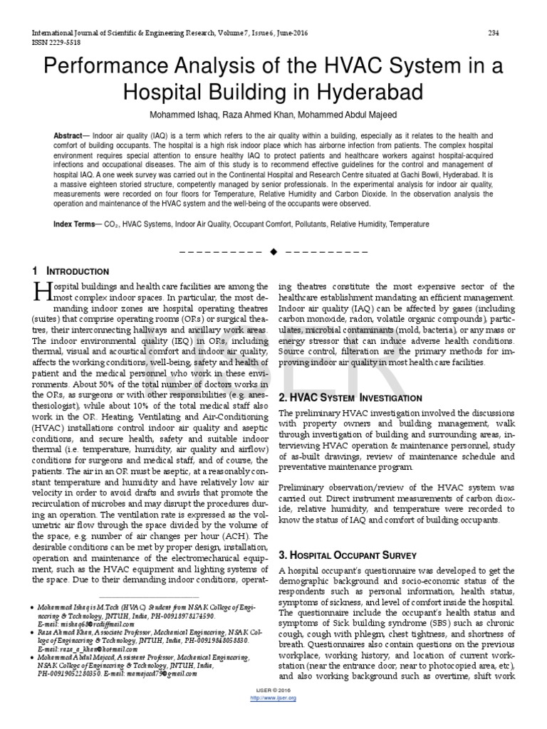 Performance Analysis of The HVAC System in A Hospital Building in ...