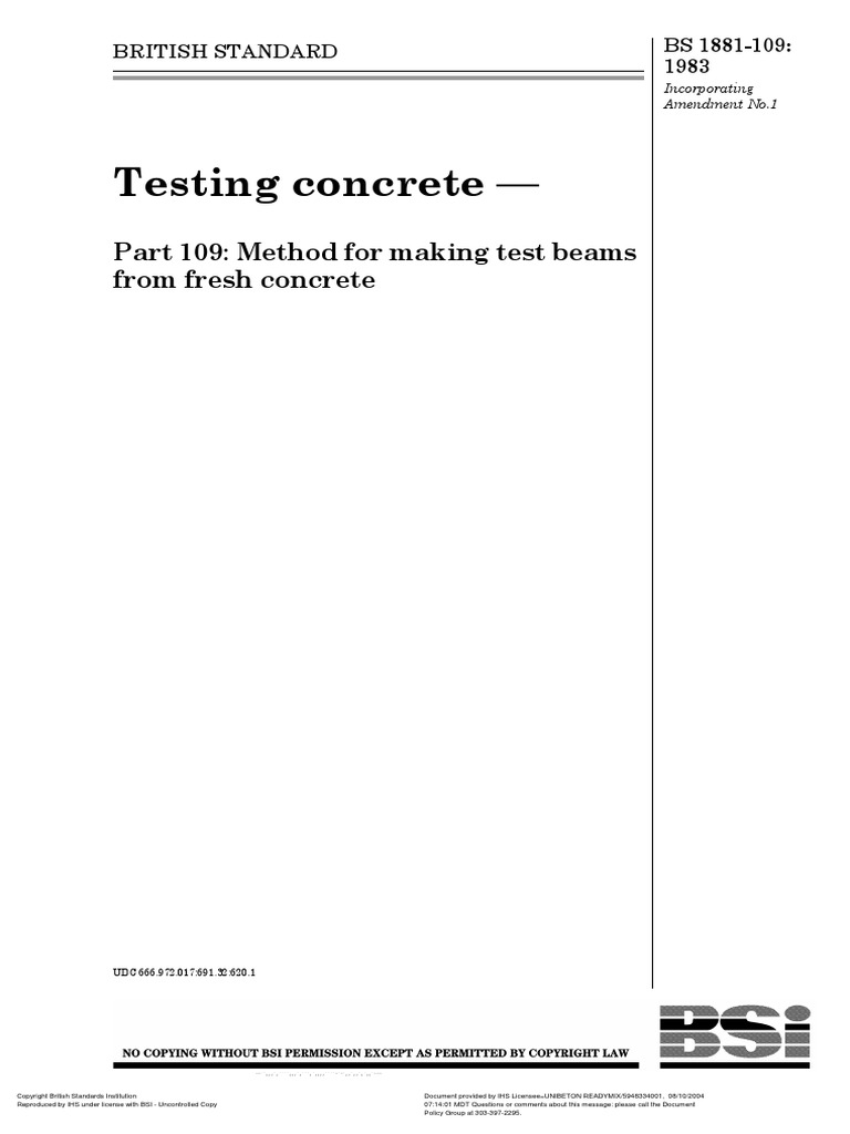 Testing Concrete - : Part 109: Method For Making Test Beams From Fresh ...