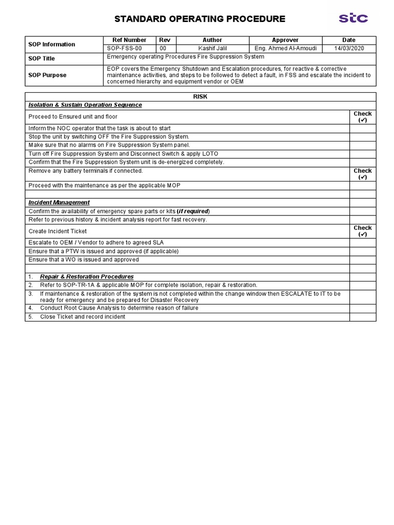 SOP-Fire Suppression System | Download Free PDF | Firefighting | Emergency