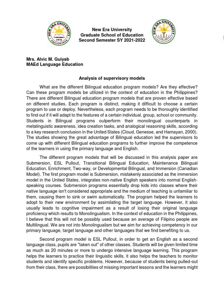 GUIYAB - Analysis of Supervisory Models | PDF | Multilingualism | Second Language