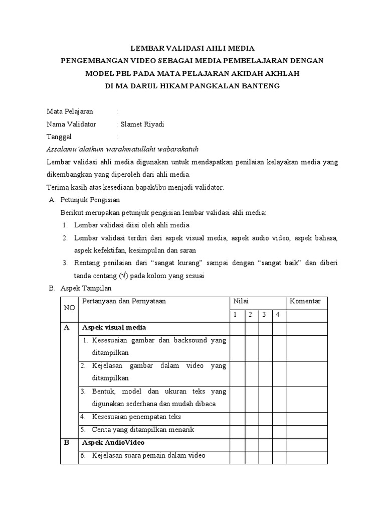 Lembar Validasi Ahli Media | PDF