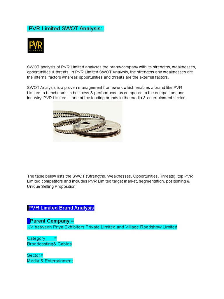 PVR Swot Analysis | PDF | Swot Analysis | Movie Theater