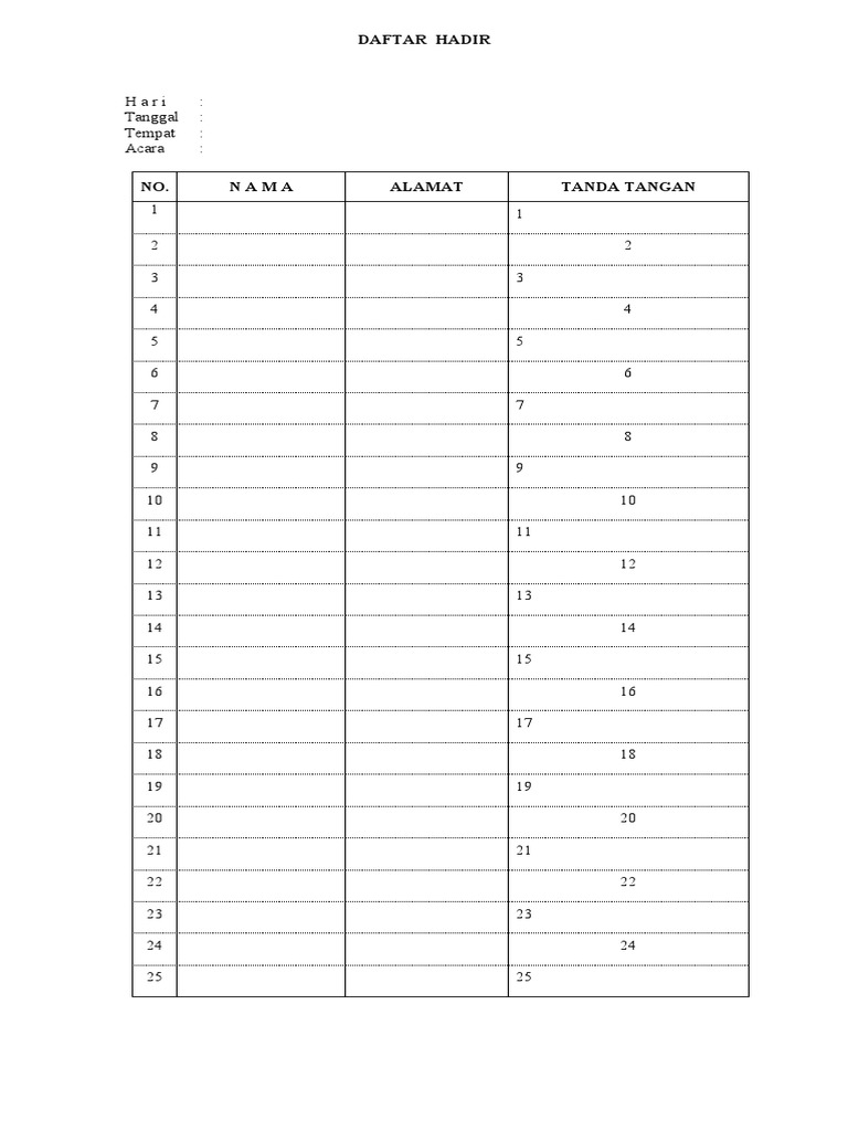 Contoh Daftar Hadir | PDF