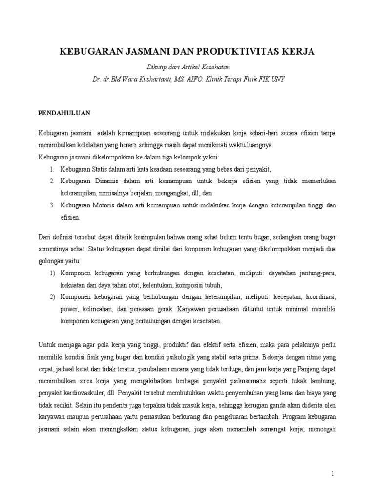 Kebugaran Jasmani Dan Produktivitas Kerja 24062022 | PDF