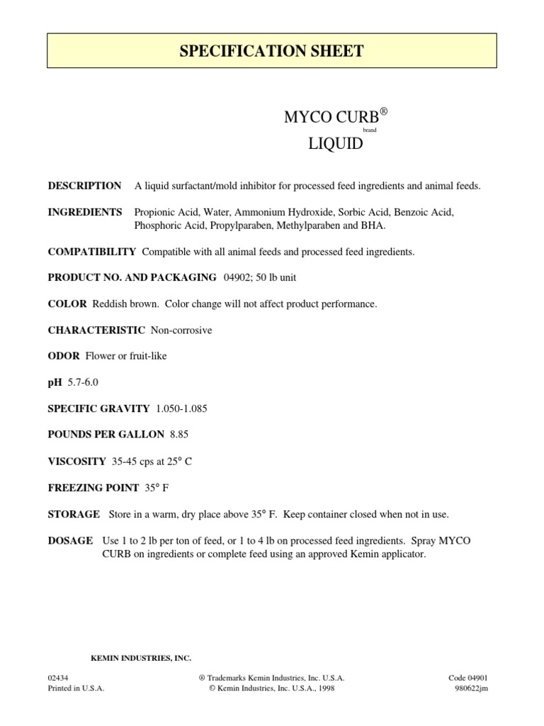 Specification Sheet: Myco Curb Liquid | PDF | Chemistry | Chemical ...
