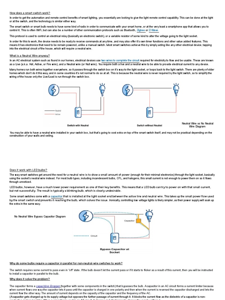 Why Smart Switch With No Neutral Require Capacitor | PDF | Capacitor ...