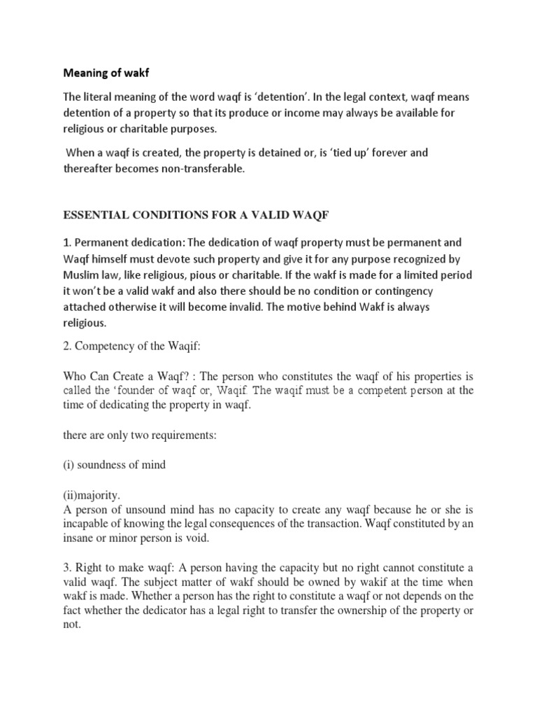 Meaning of Wakf | PDF | Property | Law And Economics