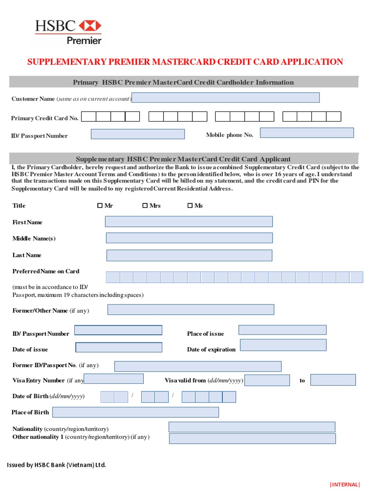 HSBC Vietnam Supplementary Credit Card Application | PDF | Credit Card ...