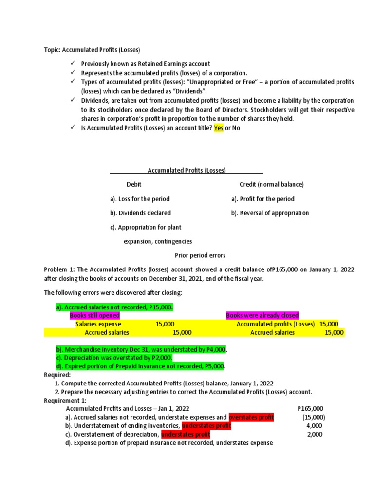 Topic - Accumulated Profits (Losses) | PDF | Dividend | Income Statement