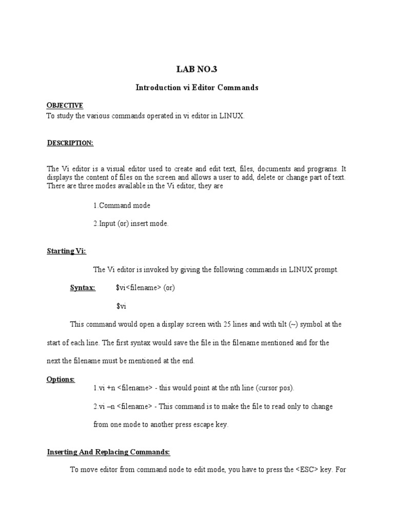 Lab No.3: Introduction VI Editor Commands | PDF | Software Development ...