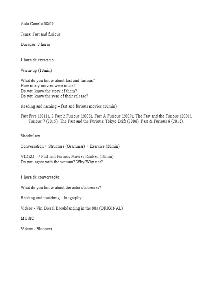 Class Guide - Fast and Furious | PDF | Language Arts & Discipline