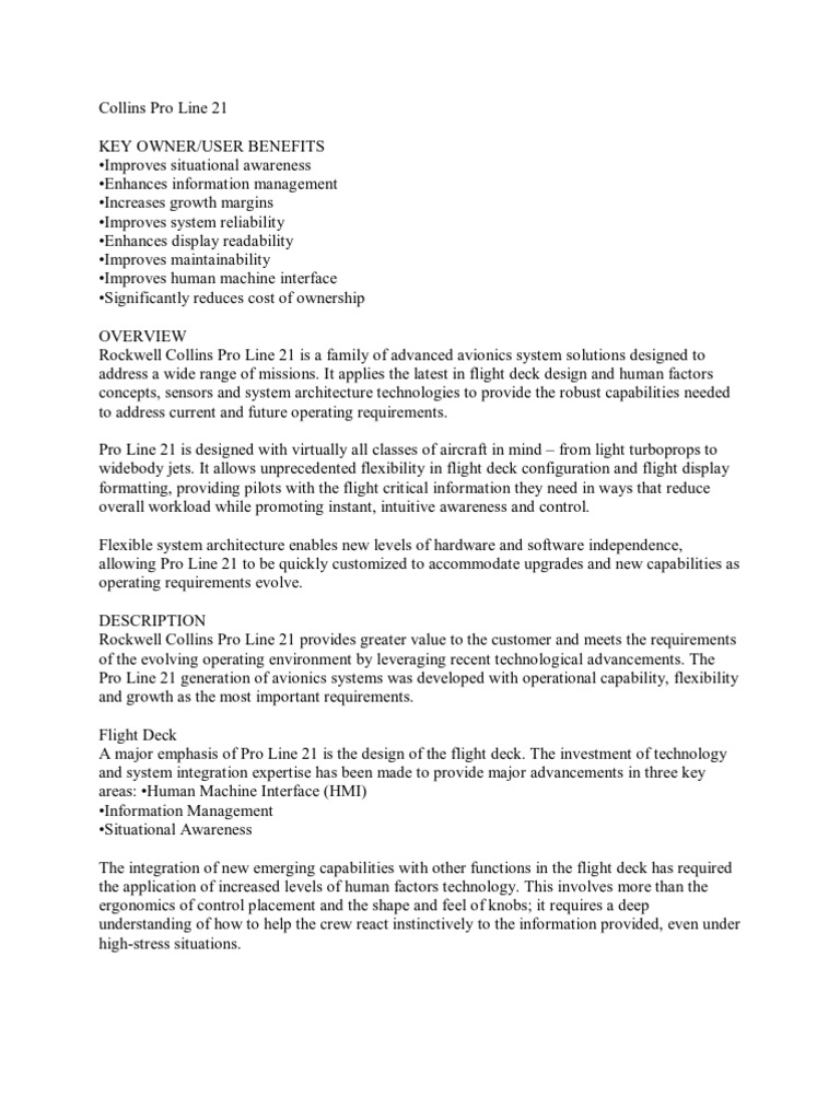 Collins Pro Line 21 | PDF | Avionics | Human Factors And Ergonomics