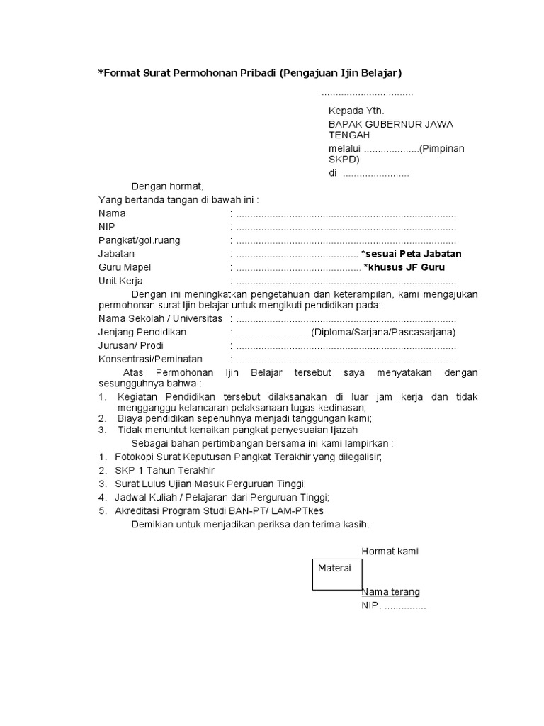 Contoh Surat IZIN BELAJAR | PDF