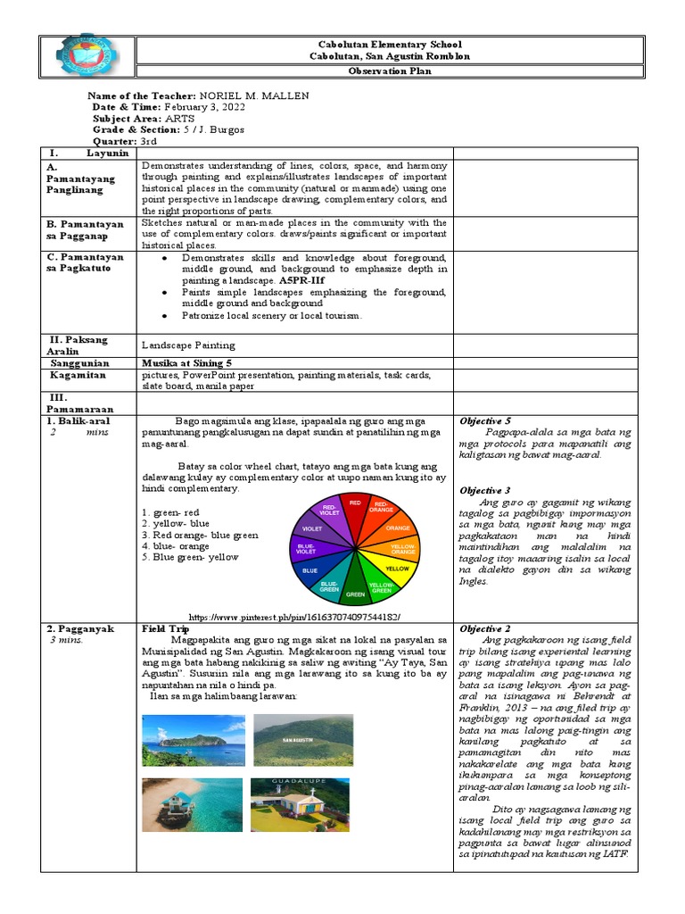 Sir Neil Demo Plan - Arts 5 Landscape Painting 2021-2022 (New RPMS) | PDF