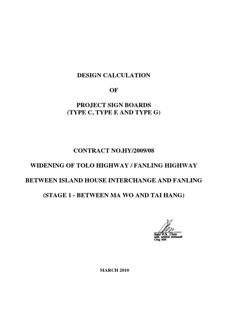 Design Calculation of Project Sign Boards Between Island House ...